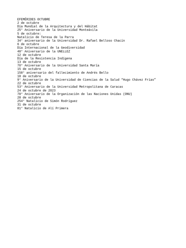 EFEMÉRIDES OCTUBRE | PDF