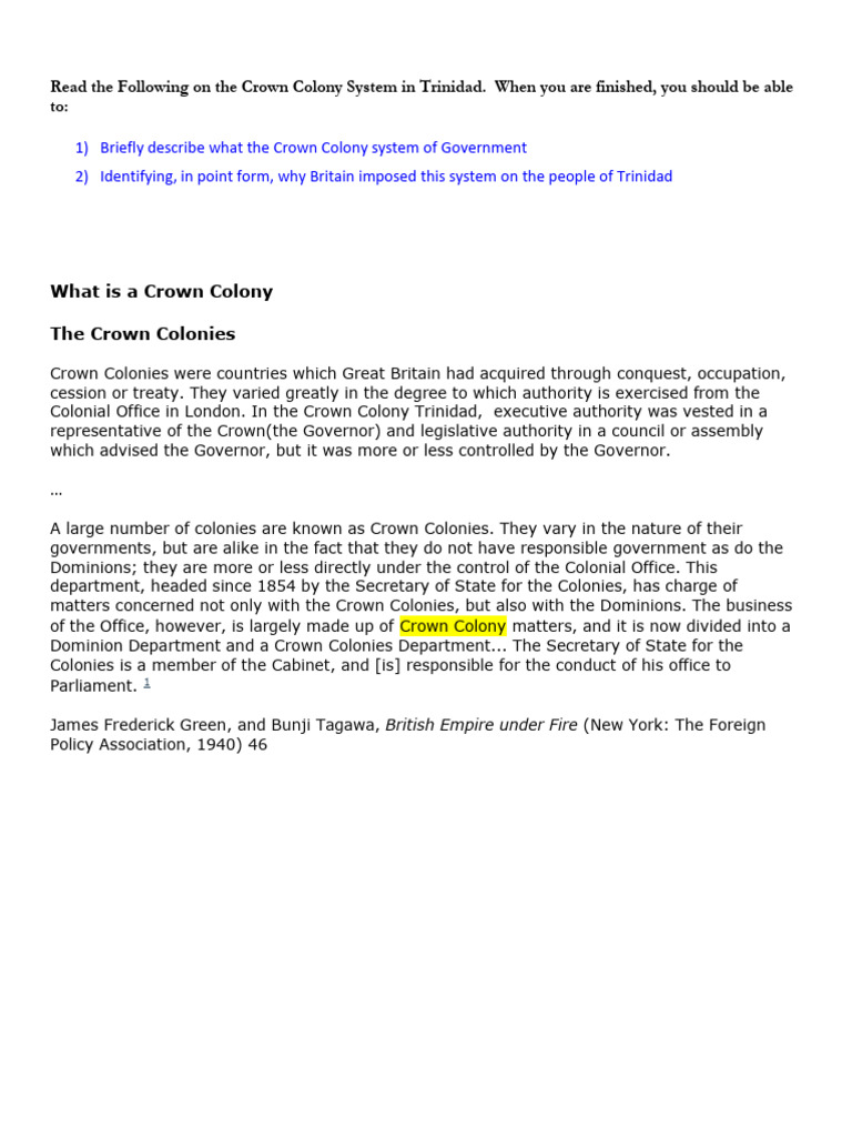 Crown Colony System in Trinidad Explained | PDF | Abolitionism ...