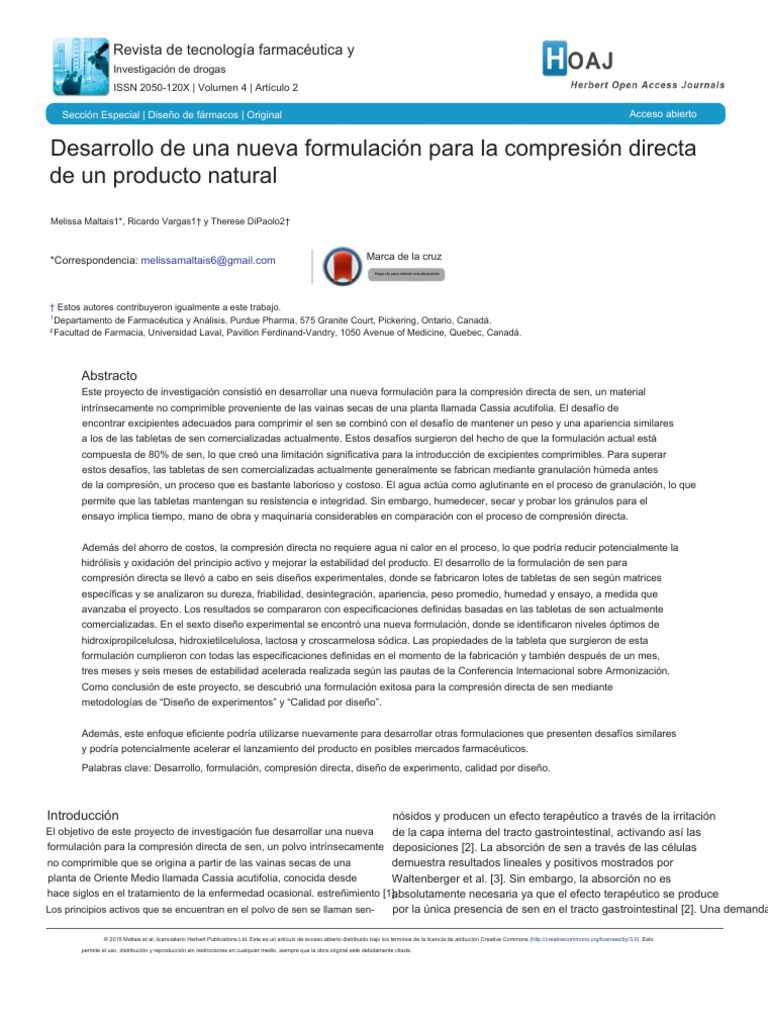 Develpment of A New Formulation For Direct Compression of A Natural ...