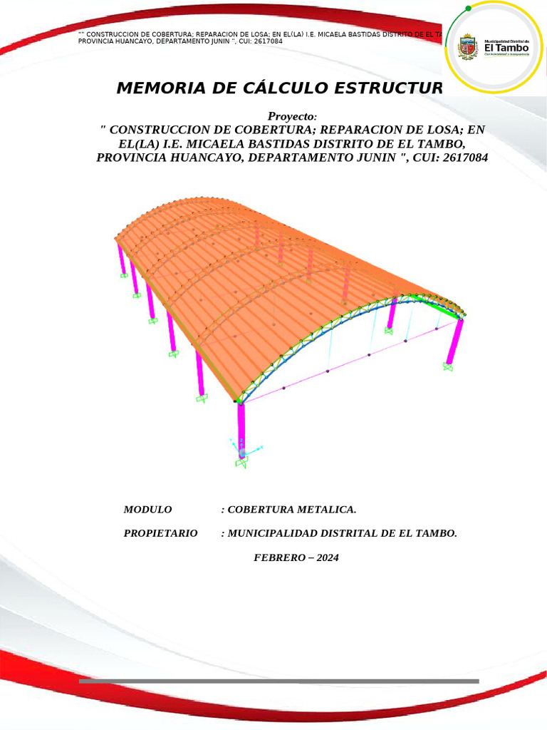 Memoria de Calculo Cobertura Parabolica | PDF | Viga (Estructura ... Memoria de Calculo Cobertura Parabolica | PDF | Viga (Estructura ...