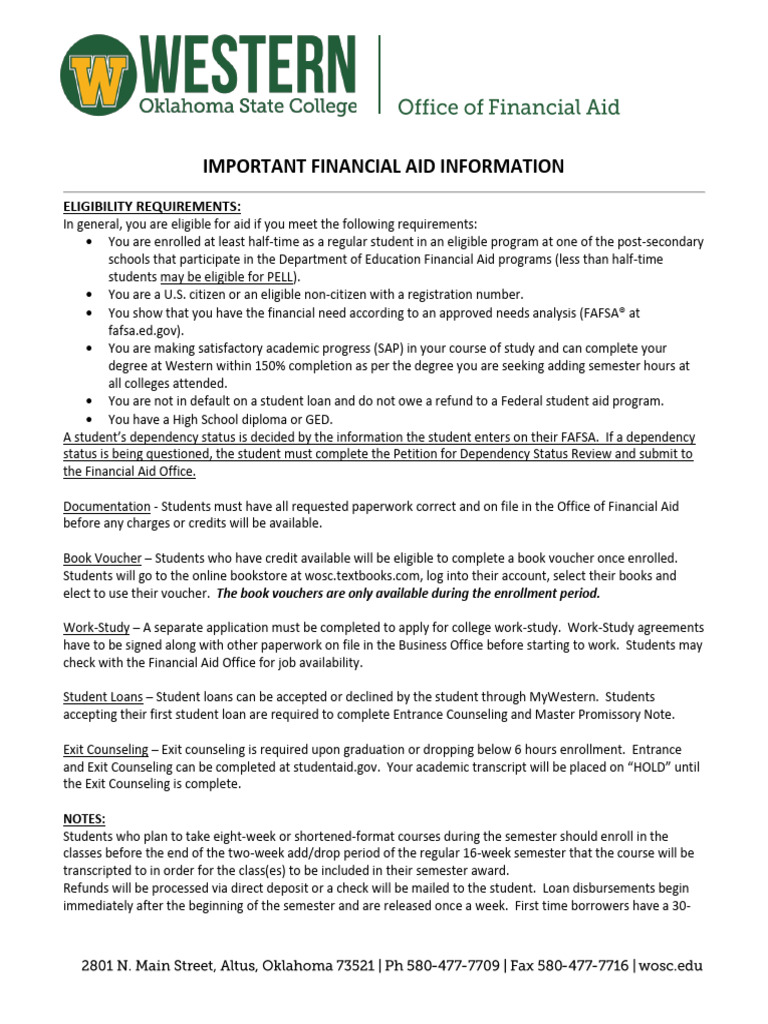 Important Financial Aid Information | PDF | Student Financial Aid In ...