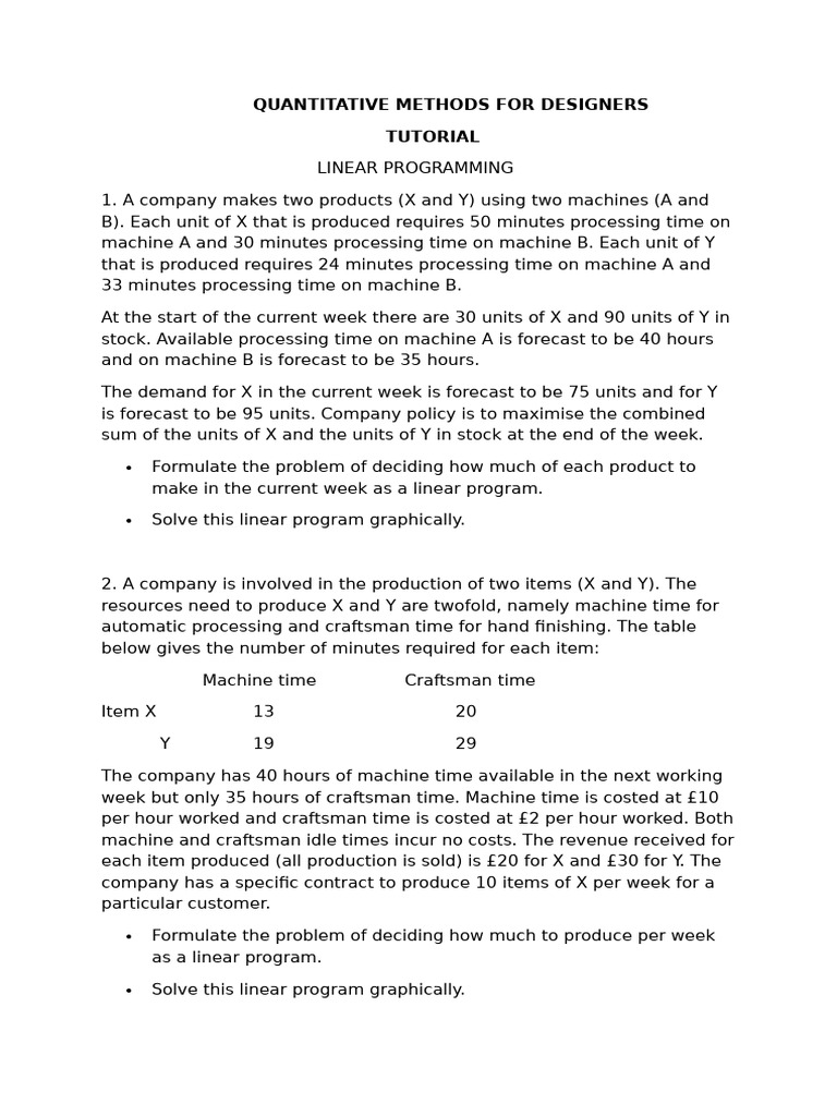 Linear Programming for Product Optimization | PDF | Linear Programming ...