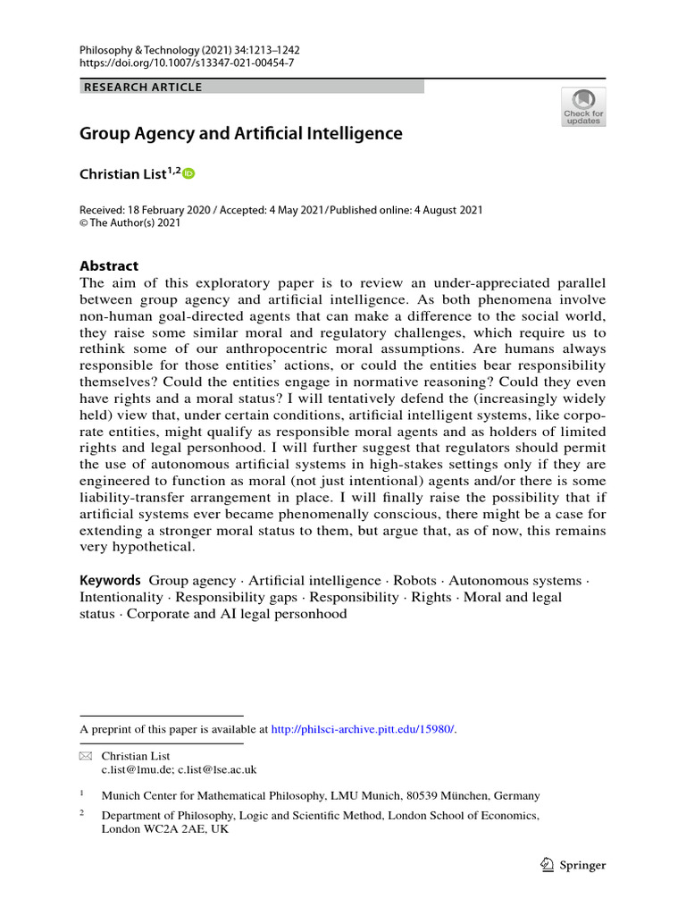 Group Agency in Artificial Intelligence | PDF | Artificial Intelligence ...