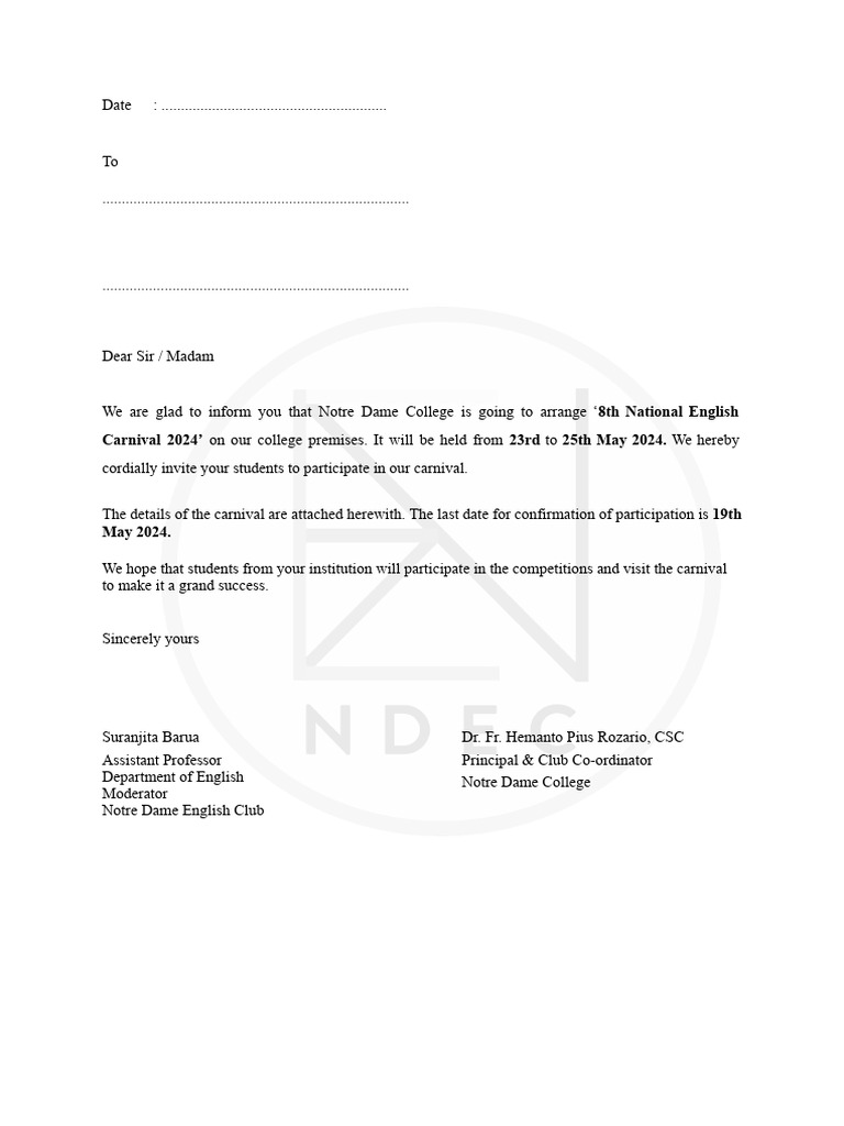 Institution Letter For School | PDF | Crossword