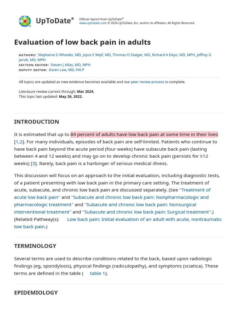 Evaluation of Low Back Pain in Adults | PDF | Back Pain | Low Back Pain