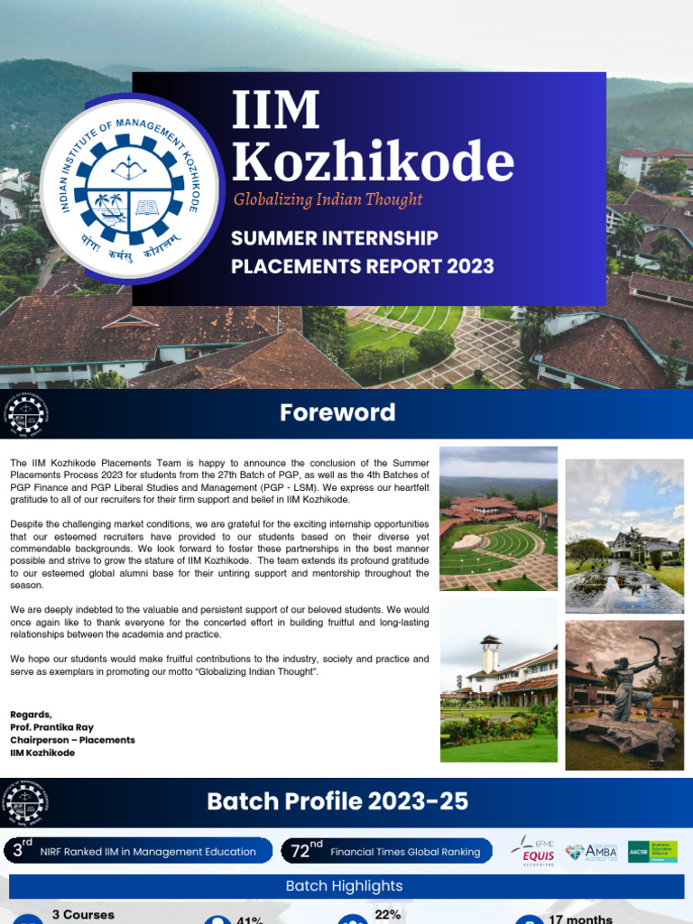 IIMK Summer Internship Placements 2023 Report | PDF | Internship | Job Hunting
