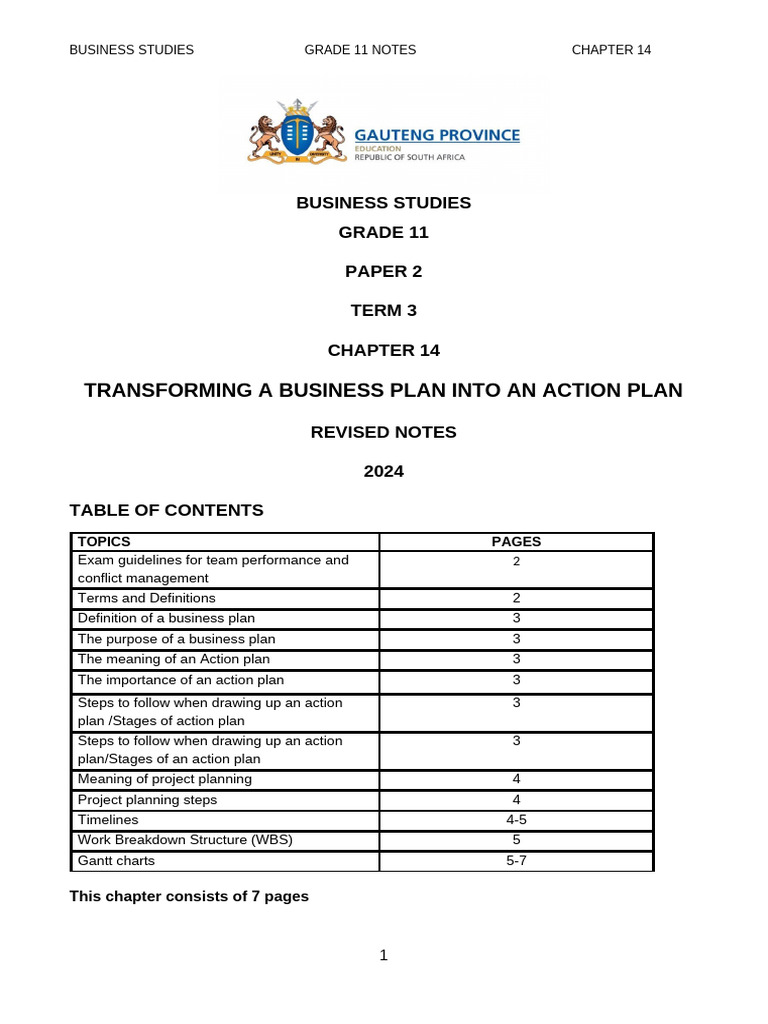 Term 3 Business Studies Notes Grade 11 | PDF | Business Plan | Goal