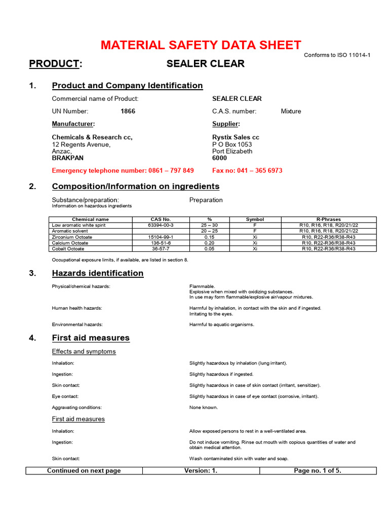 msds للسيلر | PDF | Solvent | Toxicity