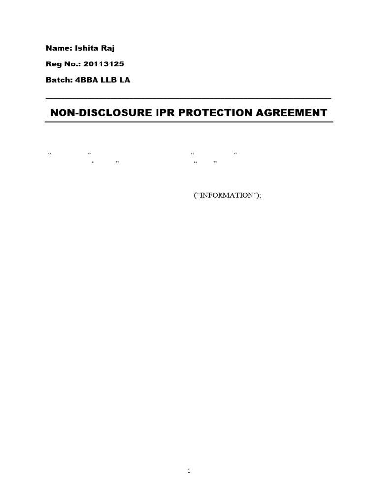 Non-Disclosure Ipr Protection Agreement | PDF | Patent | Copyright