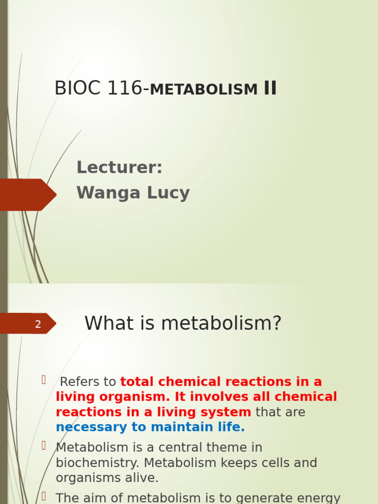 BIOC 116- Introduction to Metabolism | PDF | Metabolism | Gibbs Free Energy