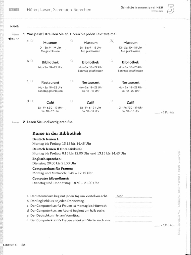 Test Zur Lektion 5 Schritte Neu A1.1 | PDF