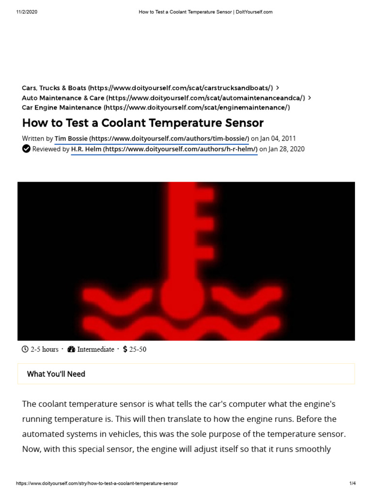 Testing Your Coolant Temperature Sensor | PDF | Engines | Manufactured ...