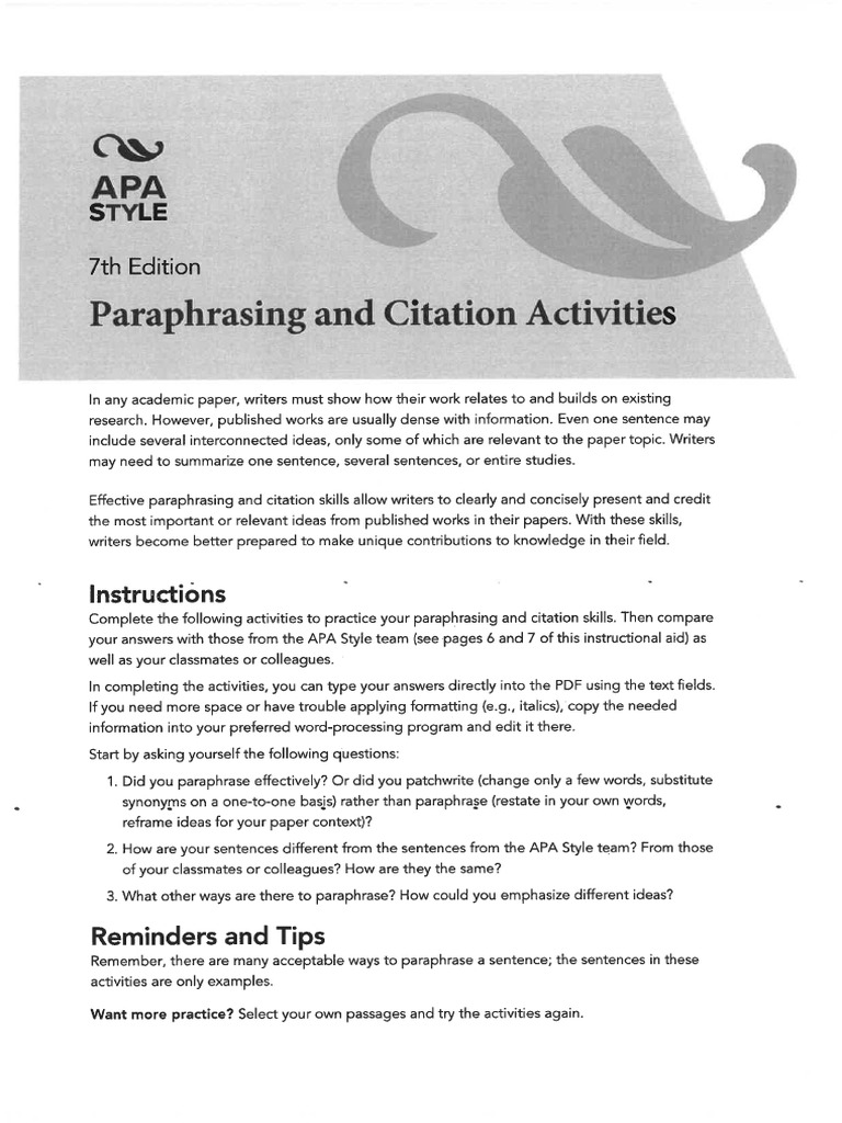 Paraphrasing and Citation Activity | PDF
