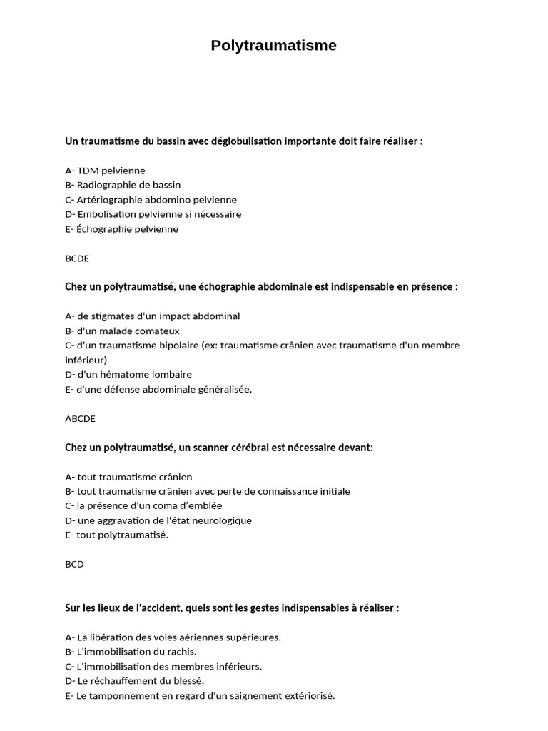 Polytraumatisme | PDF | Traumatisme crânien | Sang