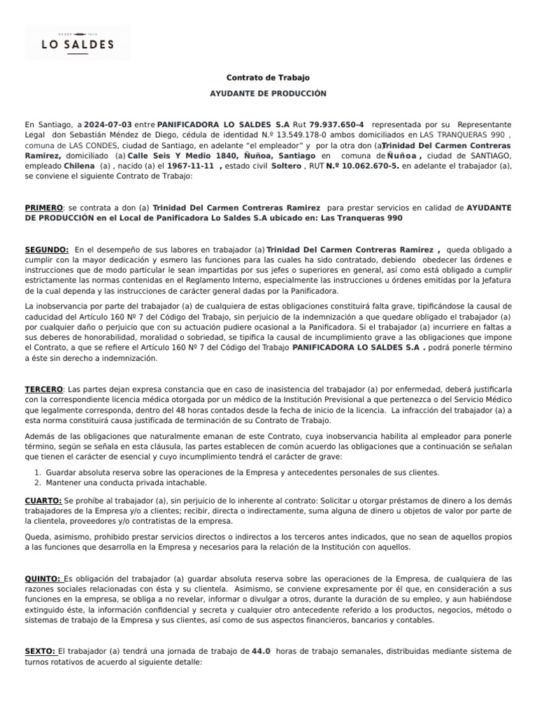 2024 07-03 11-33 CONTRATO BASE OTROS CARGOS Trinidad Del Carmen Contreras Ramirez F1 | PDF ...