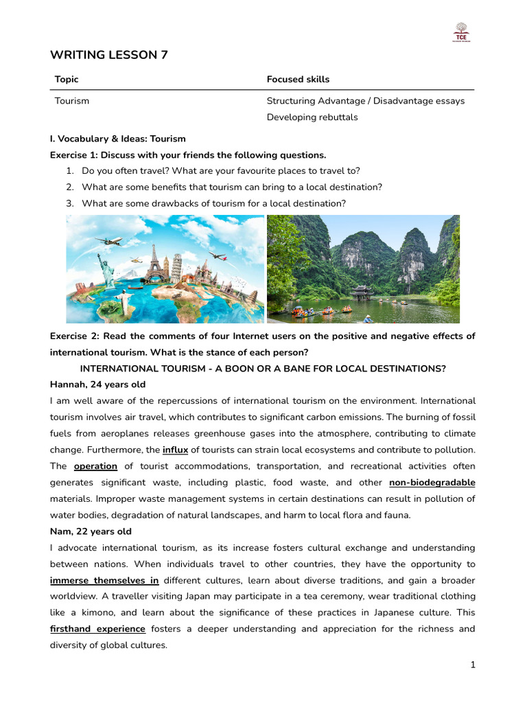 Advanced Writing Lesson 7 Task 2 | PDF | Tourism | Waste