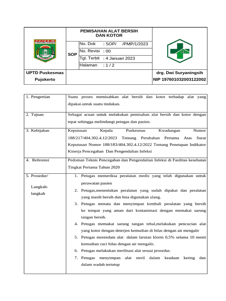 SOP Pemisahan Alat Medis | PDF | Pengembangan Diri | Sains & Matematika