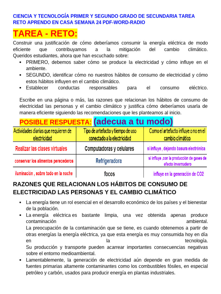 Ciencia y Tecnología Primer y Segundo Grado de Secundaria Tarea Reto ...