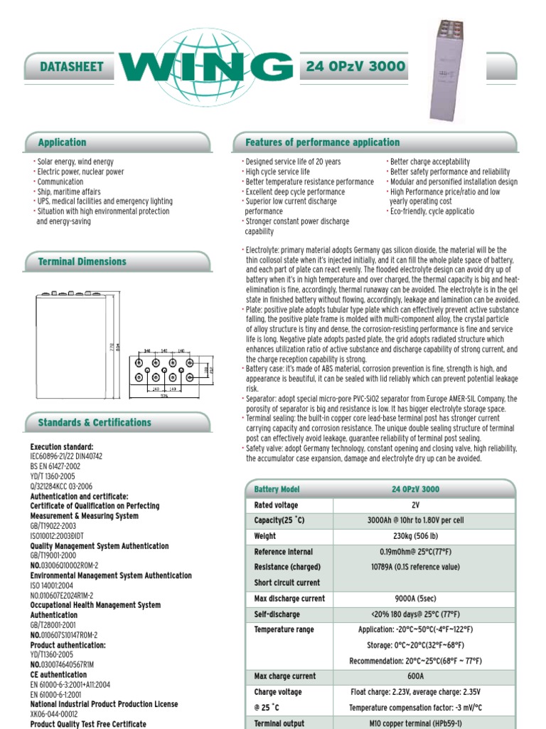 24 OPzV 3000: A High Performance, Eco-Friendly Lead-Acid Battery for ...