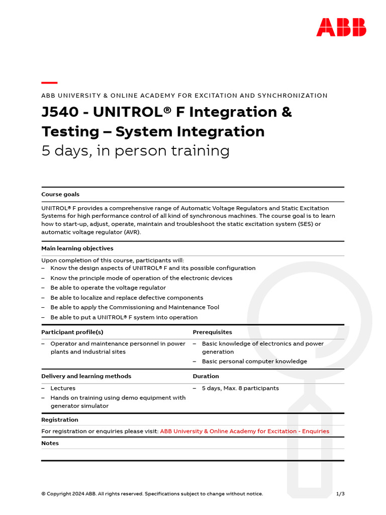 J540 UNITROL+F+Integration+Testing+System+Integration 5+days In+person ...