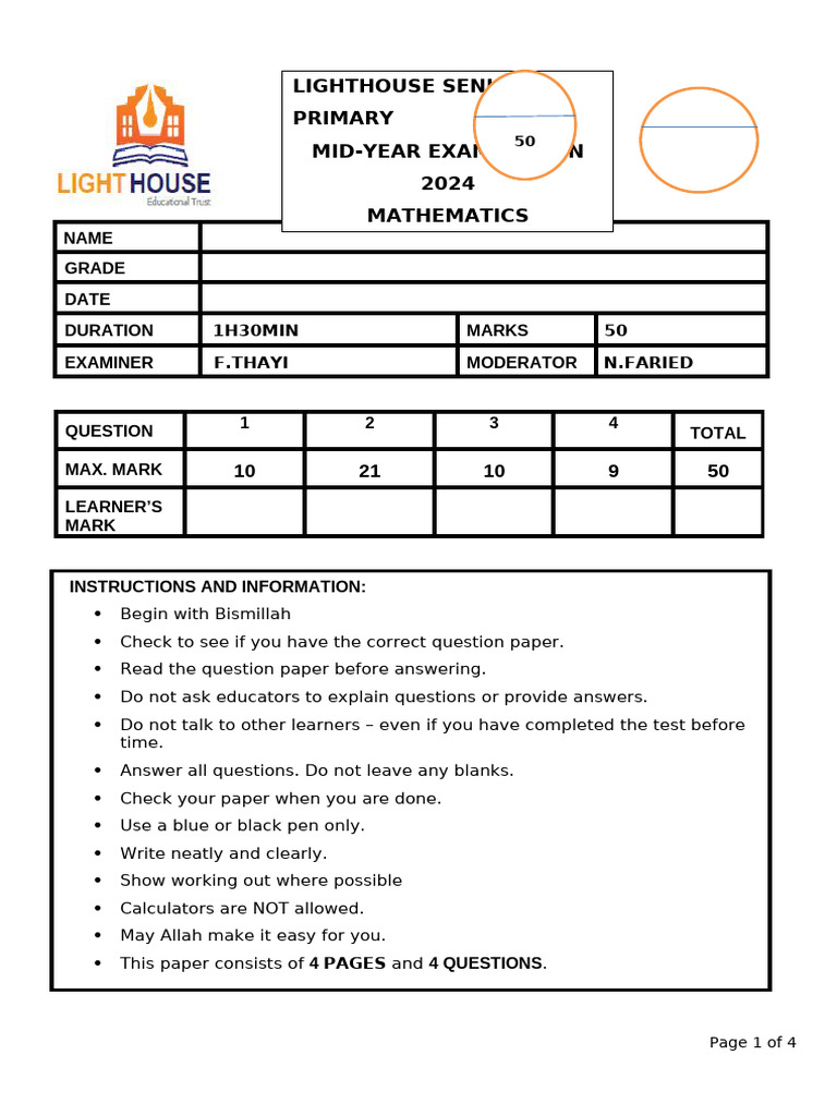 Grade 5 T2 Maths Exam | PDF | Multiplication | Numbers Grade 5 T2 Maths Exam | PDF | Multiplication | Numbers