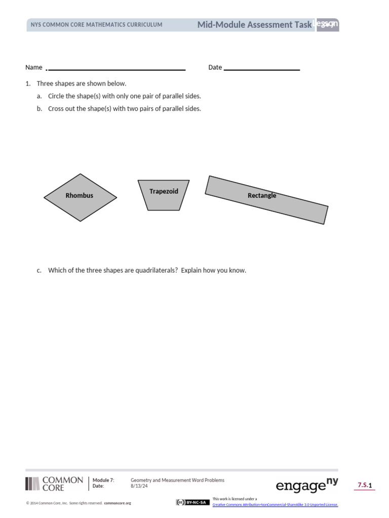 Math g3 m7 Mid Module Assessment | PDF | Rectangle | Mathematics