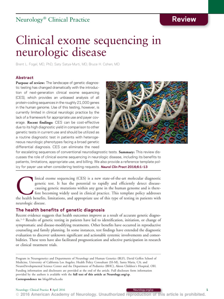 Clinical Exome Sequencing in Neurologic Disease | PDF | Dna Sequencing ...