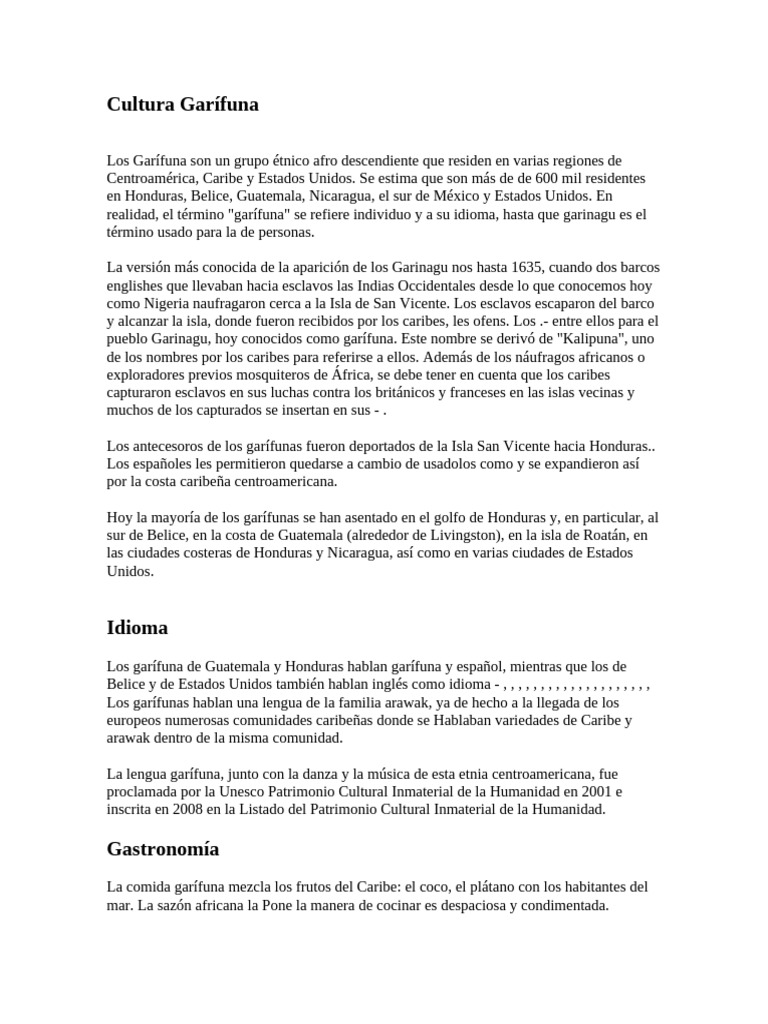 Cultura Garífuna | PDF | América del Norte