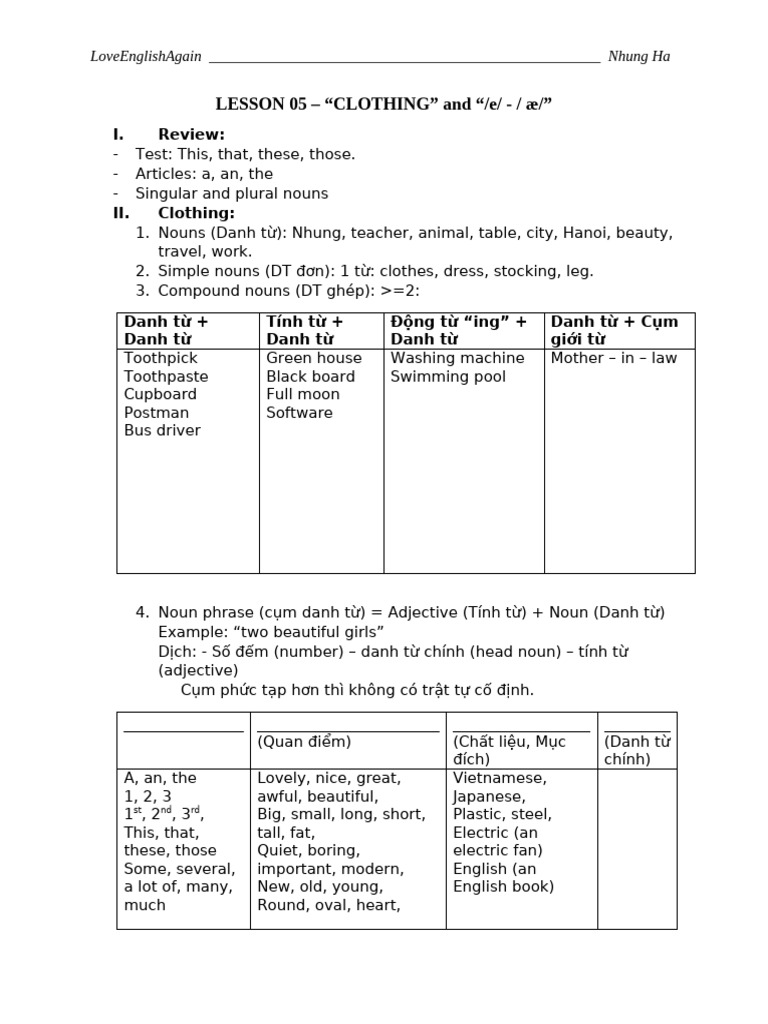 Lea - Lesson 05 - "Clothing" and e - Æ | PDF