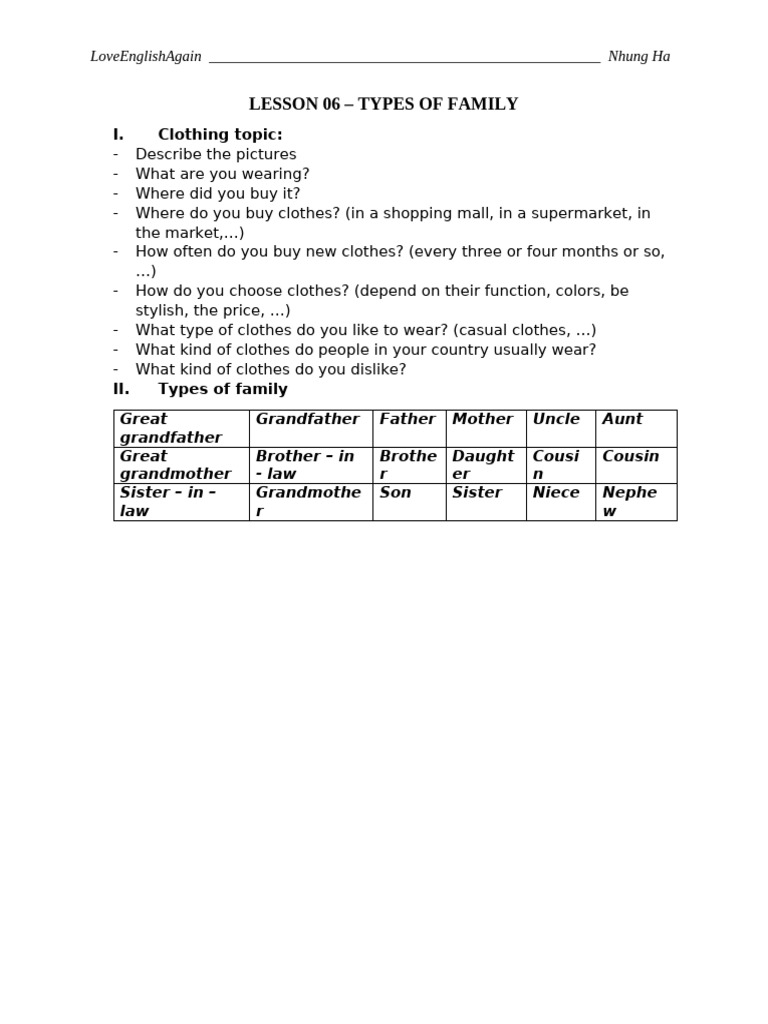Lea - Lesson 06 - Types of Family | PDF | Hair | Grandparent