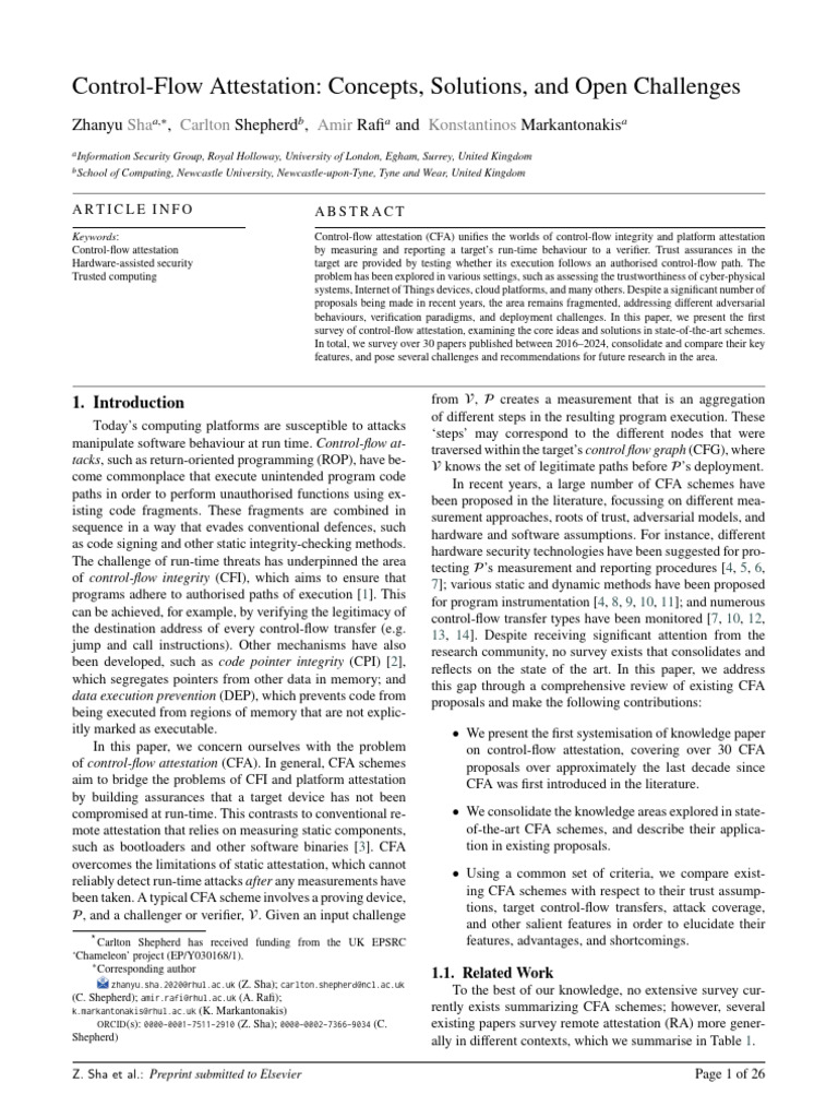 Control-Flow Attestation: Concepts, Solutions, and Open Challenges ...