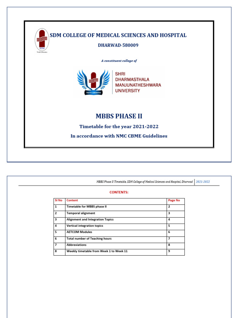 MBBS Phase-II SDM - CBME - Timetable 3rd Term 2021-22 | PDF | Medicine | Pathology