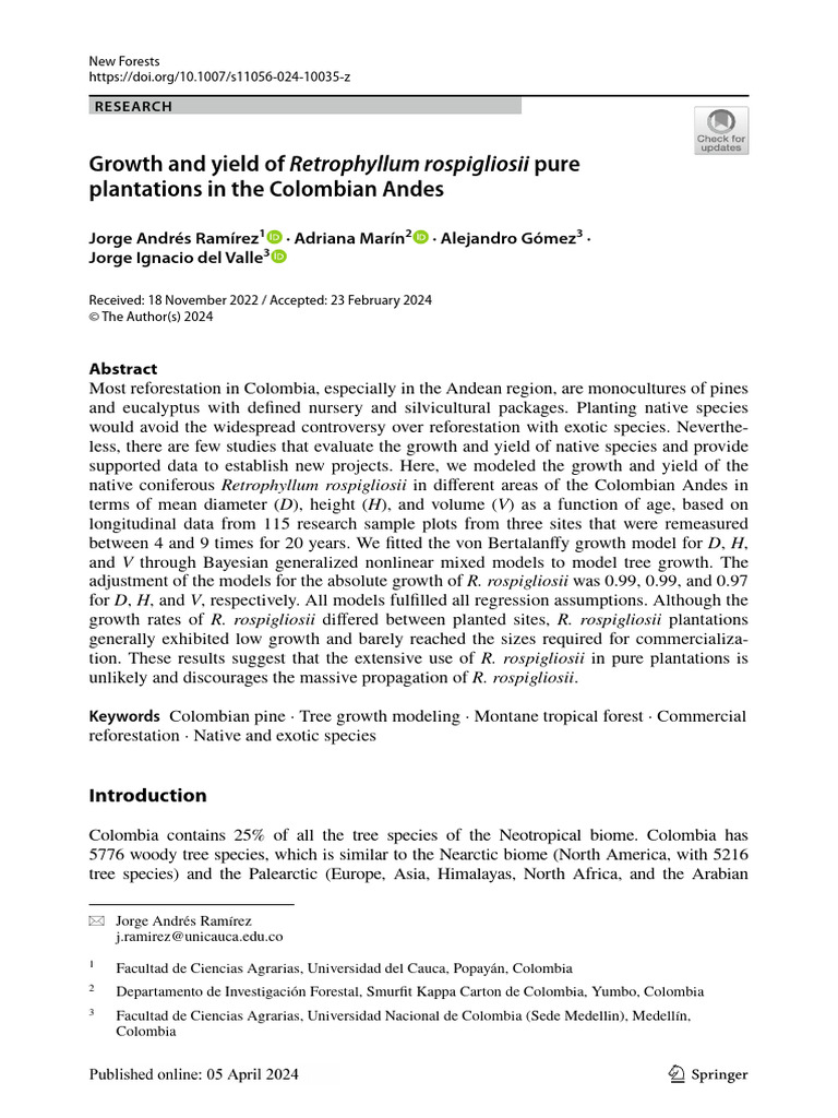 Growth and Yield of Retrophyllum Rospigliosii Pure Plantations in The ...