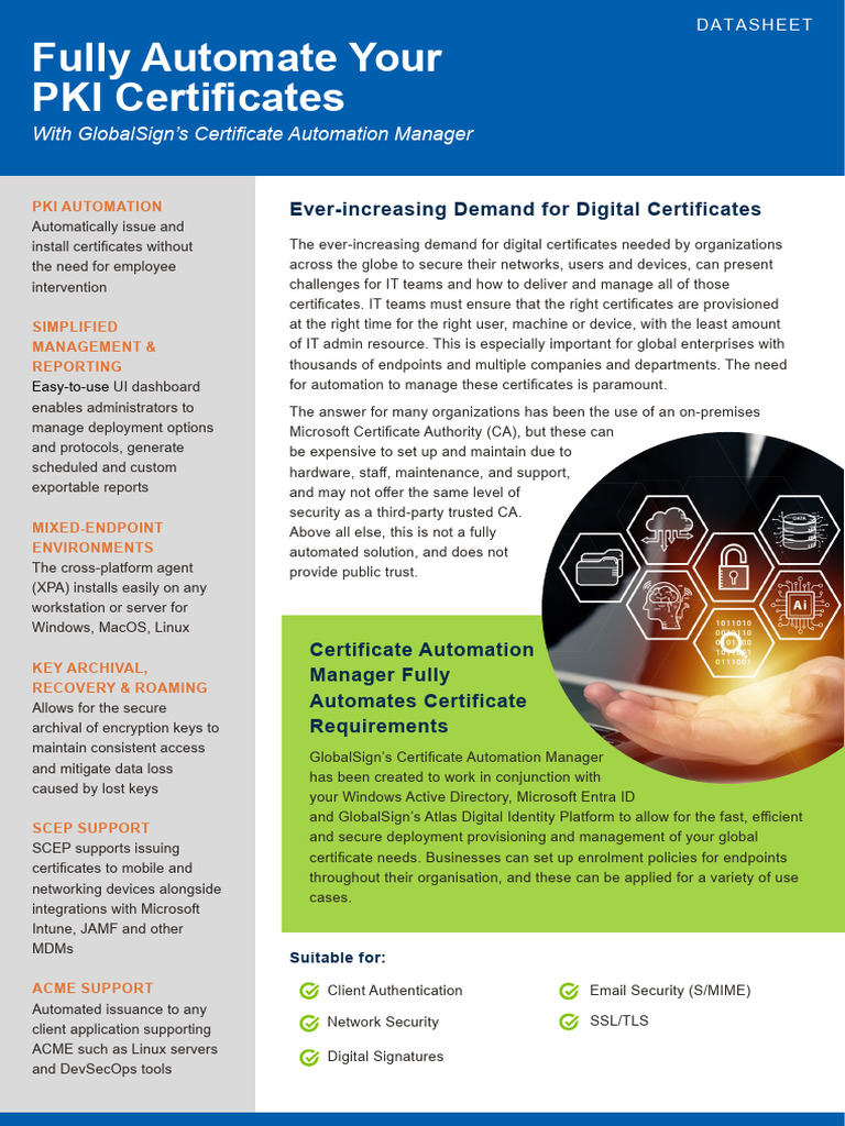 Certificate Automation Manager Datasheet GlobalSign | PDF | Public Key ...