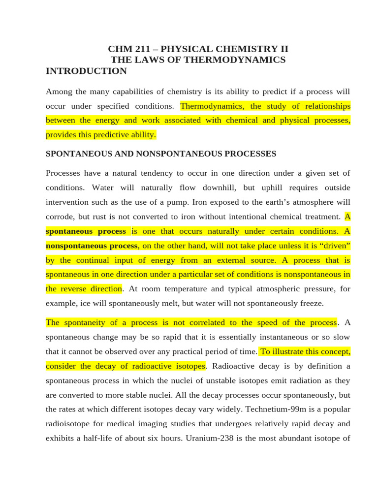 CHM 211 (The Laws of Thermodynamics) Part 4 | PDF | Gibbs Free Energy ...