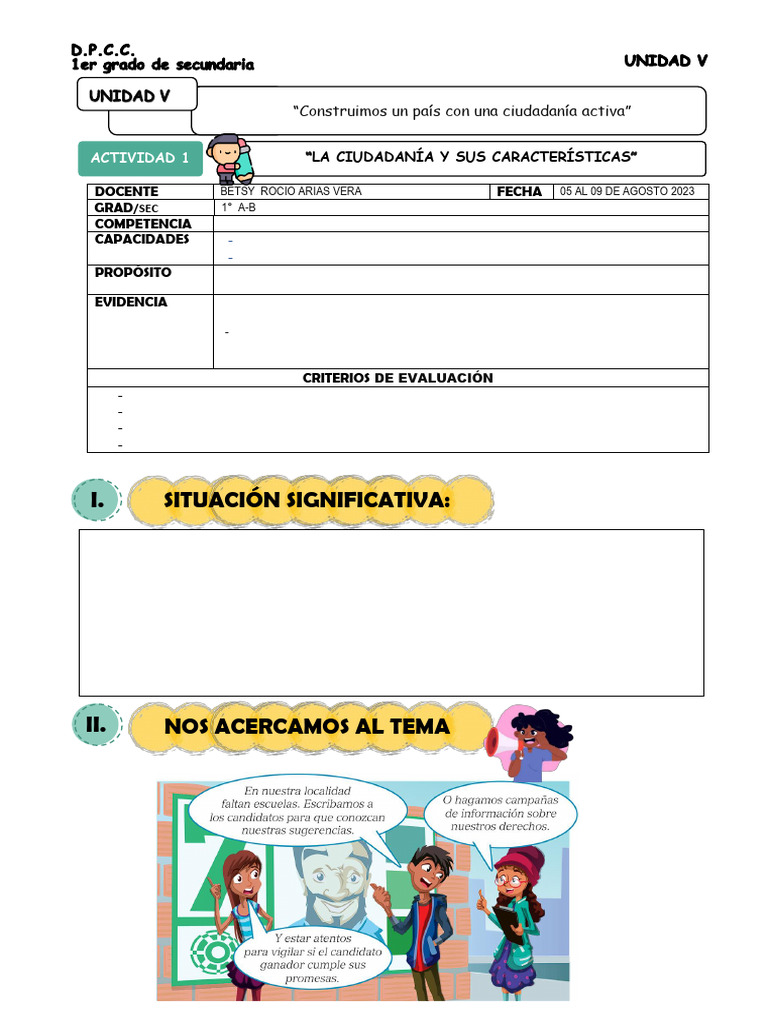 1° DPCC - Actv.01-Und.5 2024 | PDF | Ciudadanía | Estado (política)