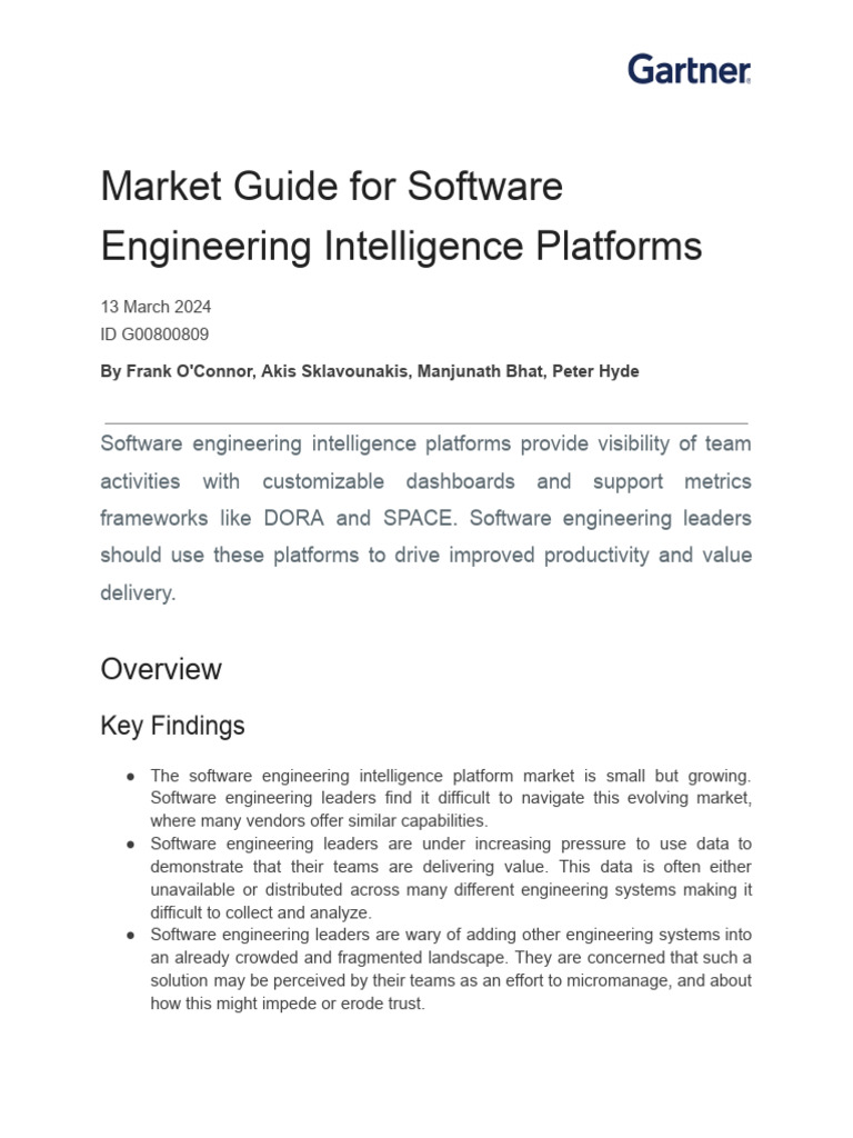 Gartner - Market Guide for Software Engineering Intelligence Platforms | PDF | Performance ...