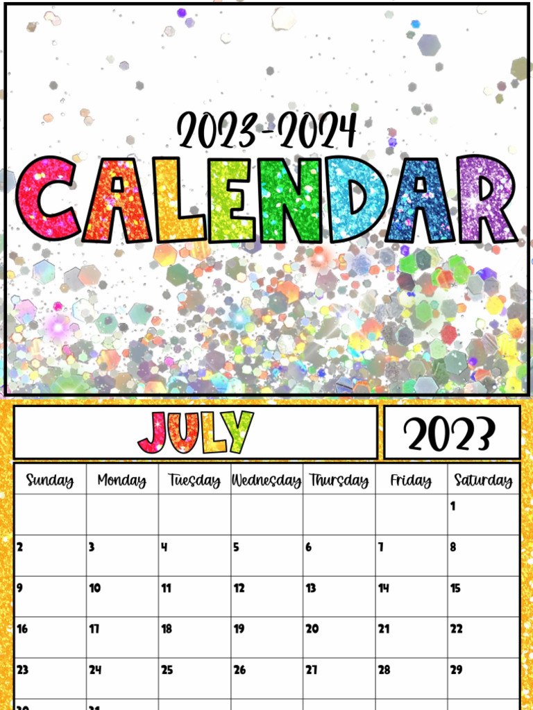2023-2024 Editable Glitter Teacher Calendar | PDF