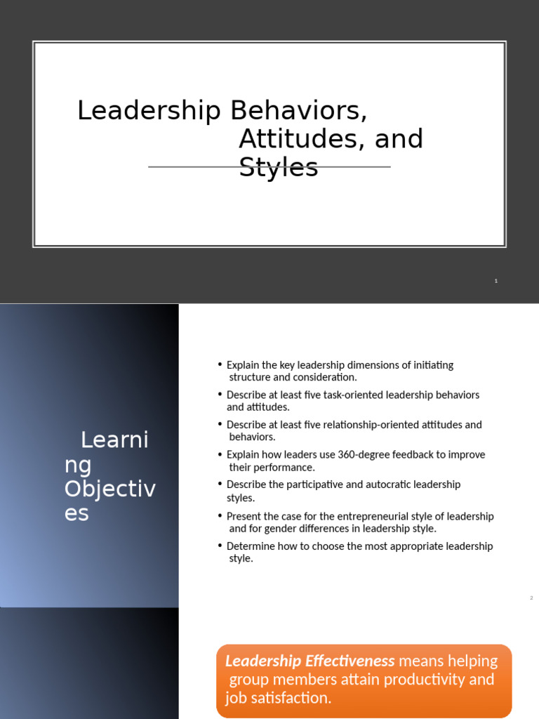 Lecture 4 Leadership Behaviours | PDF | Leadership | Attitude (Psychology)