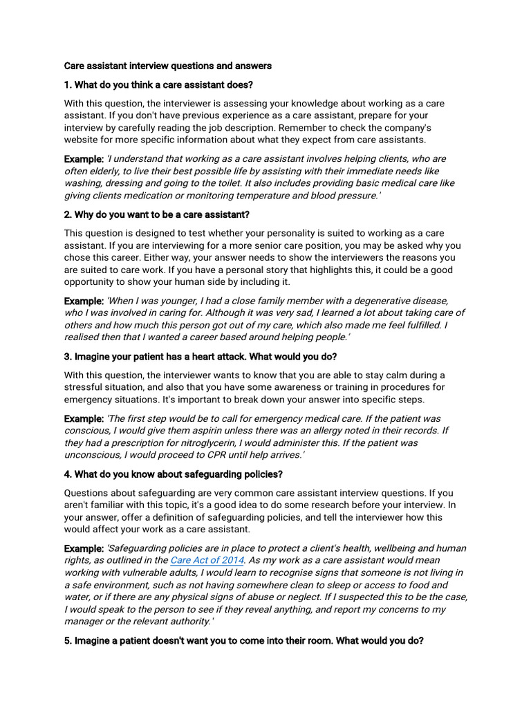 Care Assistant Interview Q&A Guide | PDF