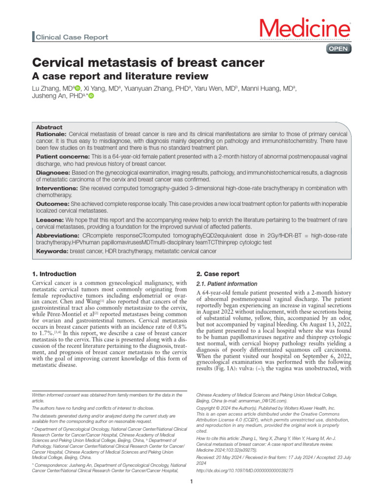Cervical Metastasis of Breast Cancer A Case.3 | PDF | Metastasis ...