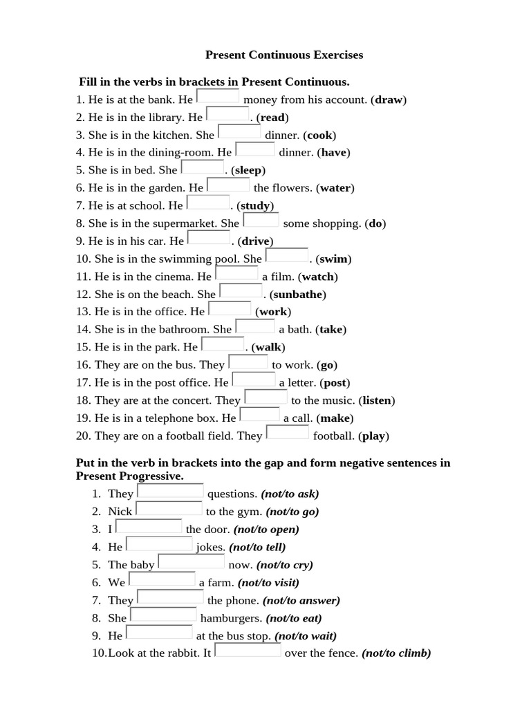 Present Continuous Exercises 2 | PDF | Language Arts & Discipline ...