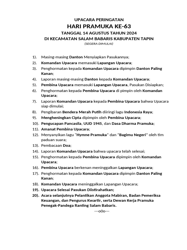 Upacara Peringatan Hari Pramuka 2024 | PDF