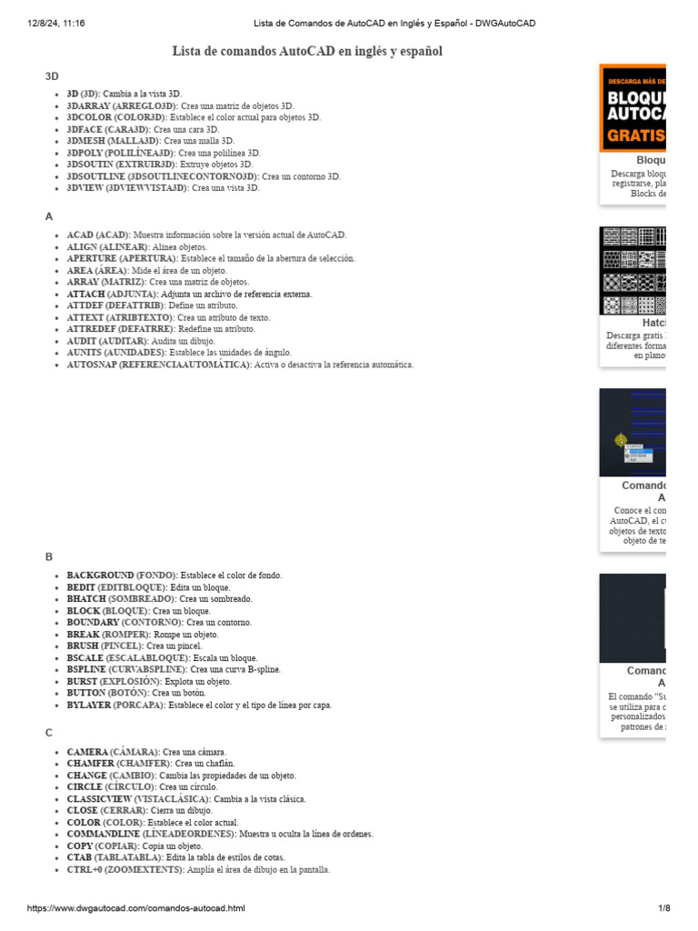 Lista de Comandos de AutoCAD en Inglés y Español - DWGAutoCAD | PDF | Cad automático | Programa ...