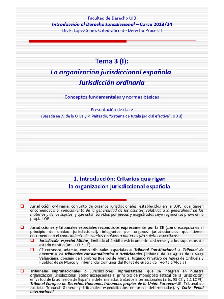 Intro Procesal TEMA 3 (I) | PDF | Jurisdicción | Judicaturas