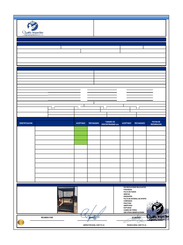 Reporte de Inspeccion Qi-Cmn-116-07-23 Rack-Qies-010 | PDF | Materiales ...