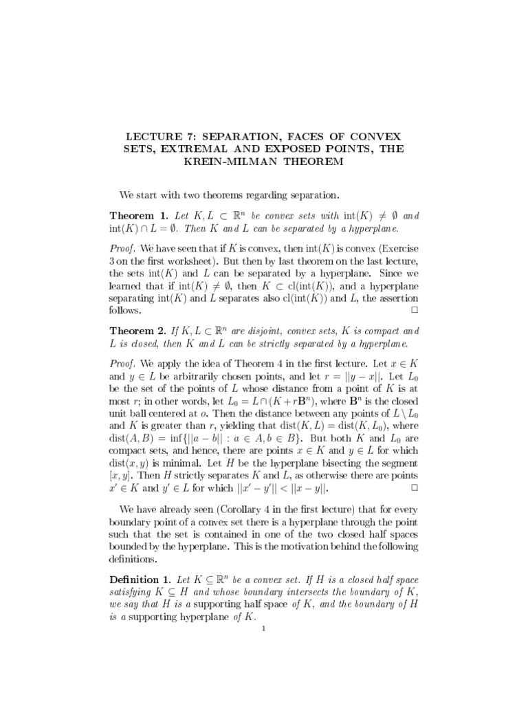 lecture7 (1) | PDF | Convex Set | Space