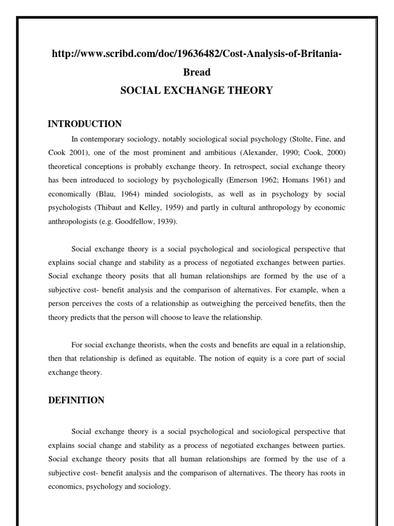 Social Exchange Theory | Sociology | Market (Economics)