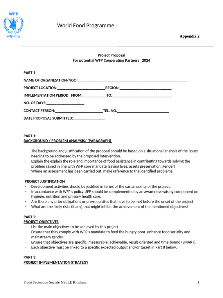 Annex 2 - Project Proposal Template Gdeicif | PDF | World Food Programme | Food Security