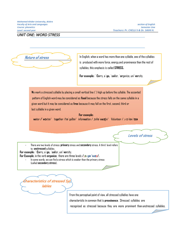Lesson 02- Stress patterns | PDF | Stress (Linguistics) | Linguistics